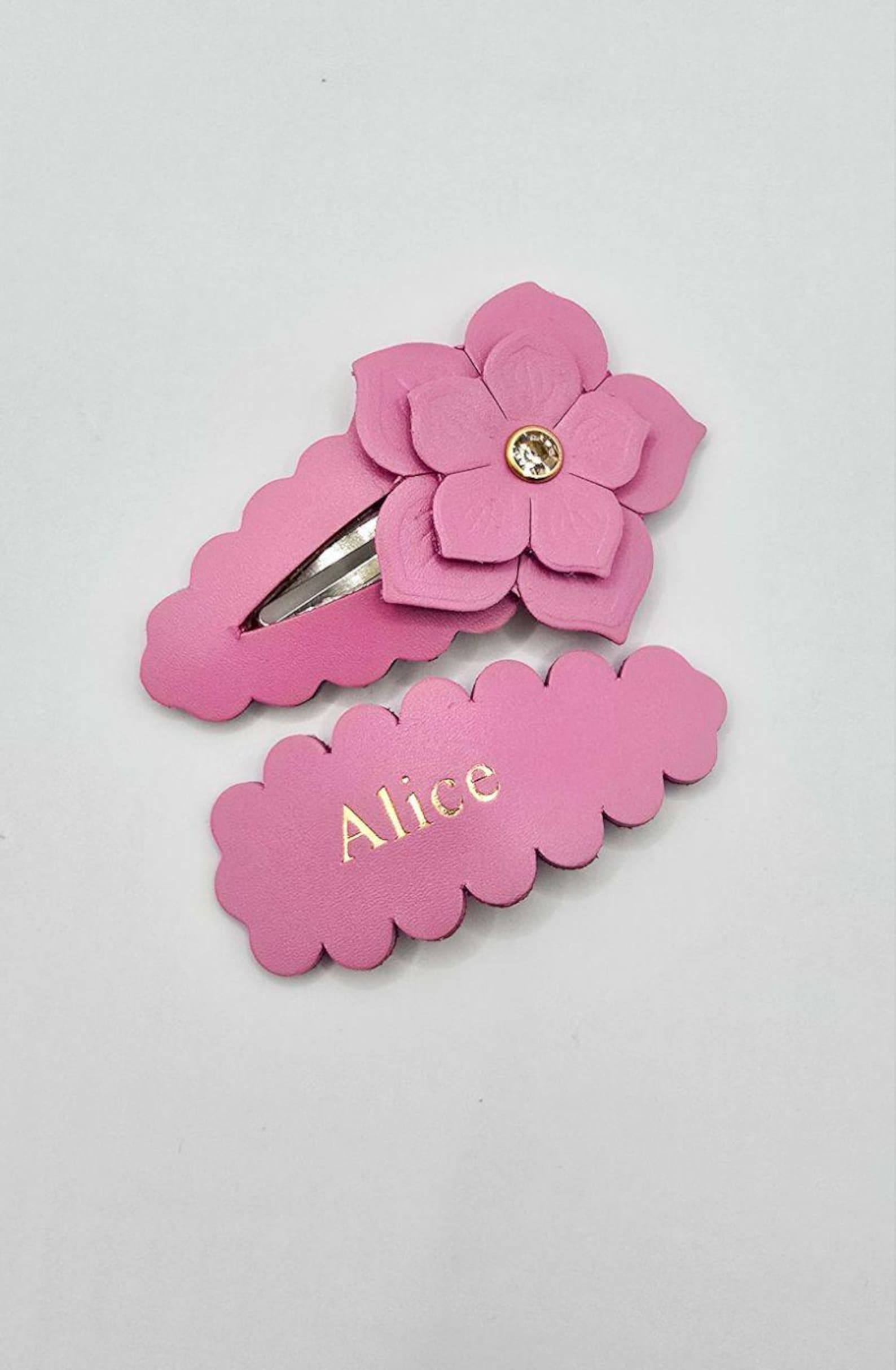 Personalized Leather Hair Clips – Custom Name & Flower Snap Clips - Etsy