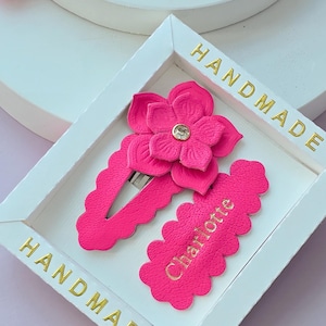 Personalized Leather Hair Clips – Custom Name & Flower Snap Clips - Etsy