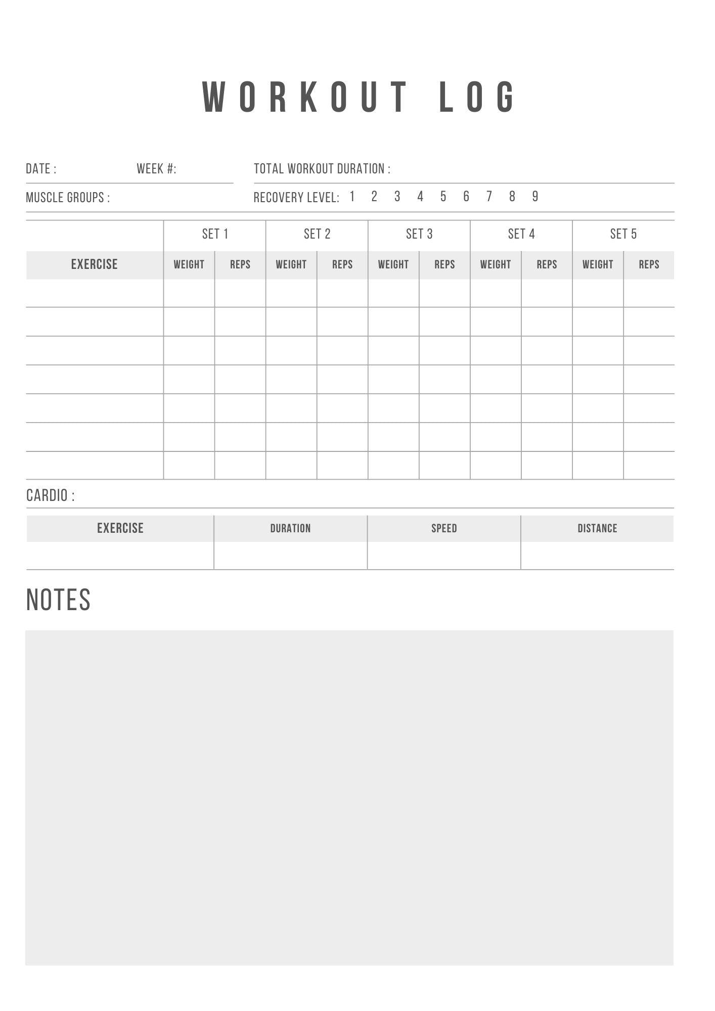 30-day Workout Log Printable + Fitness Blueprint, Strength Training ...
