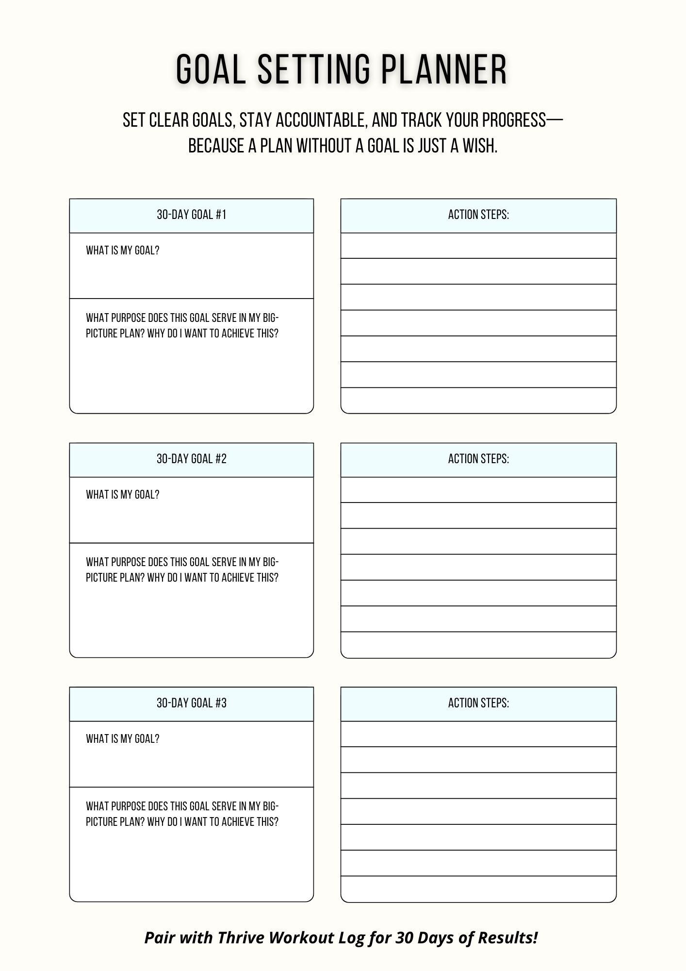 30-day Workout Log Printable + Fitness Blueprint, Strength Training ...