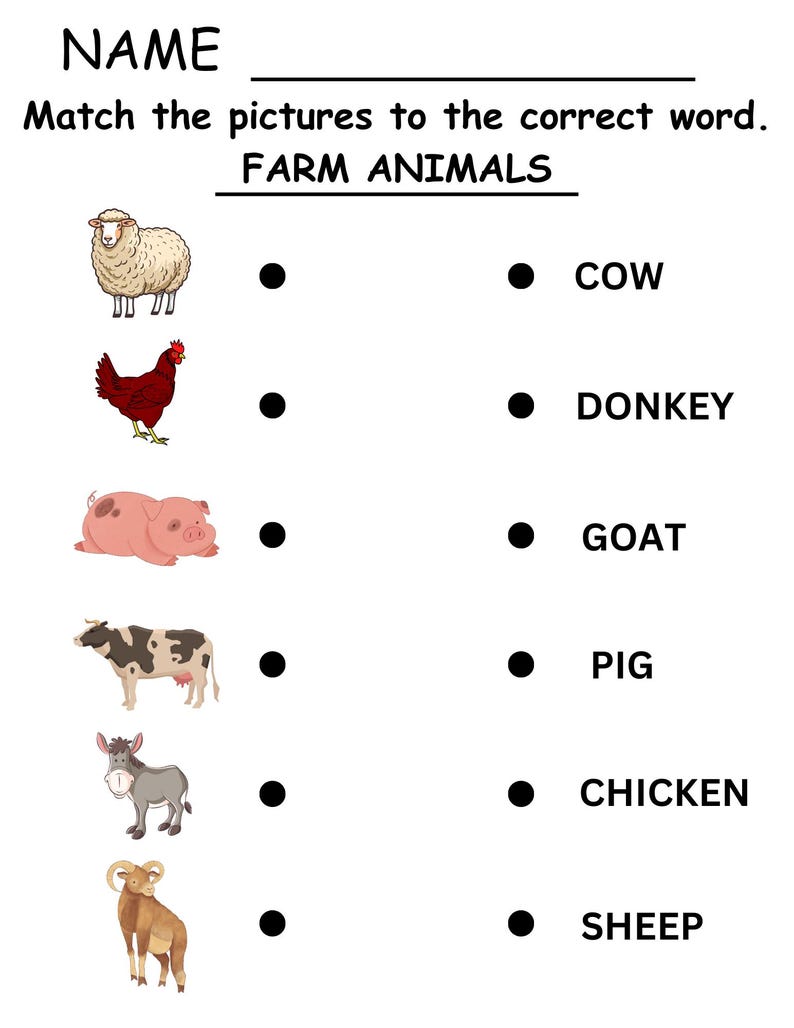 Match the Vocabulary Worksheets for Kids. Fun Picture Matching Activity ...