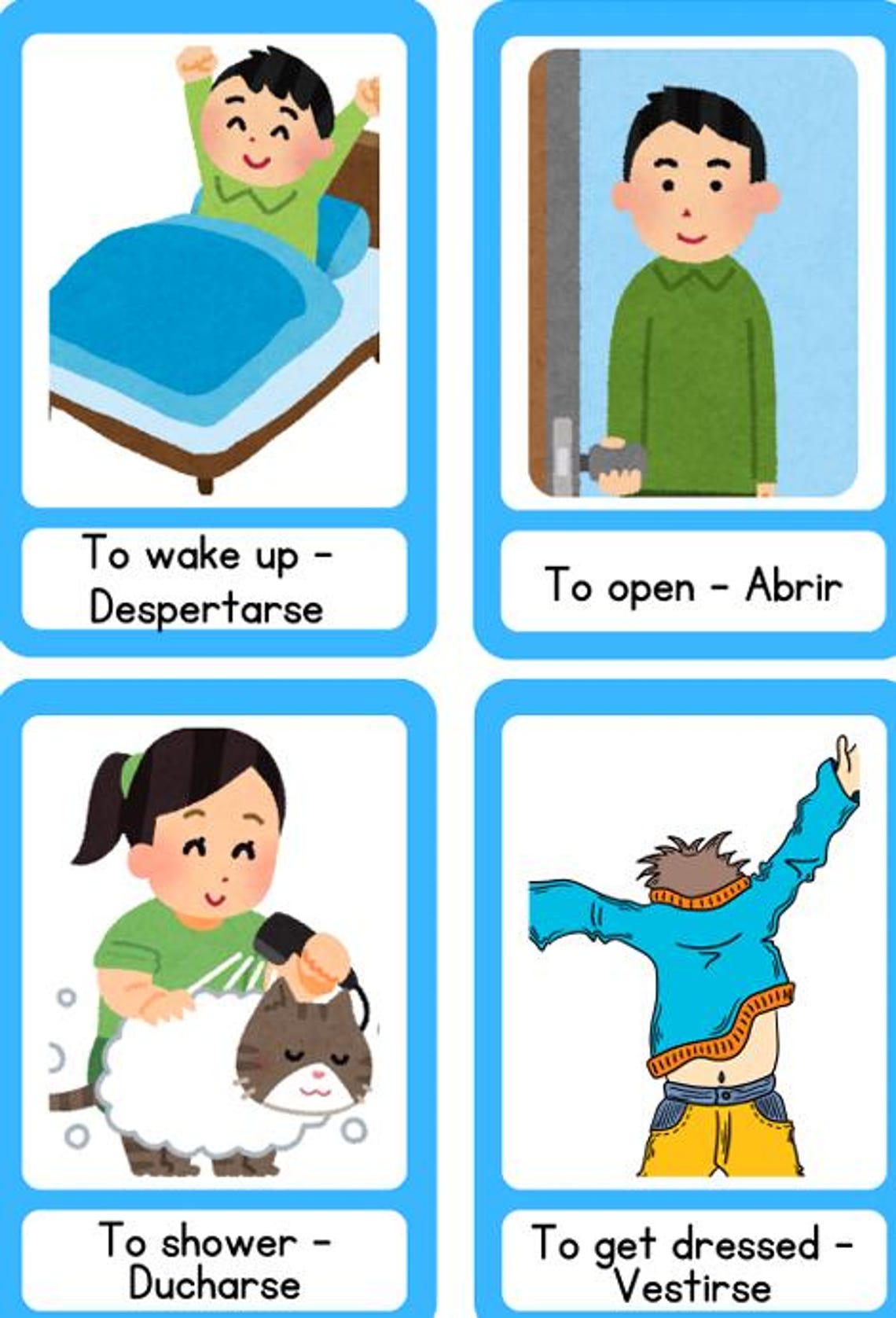 24 Verbs English to Spanish Flashcards for Children & Adults. Printable ...