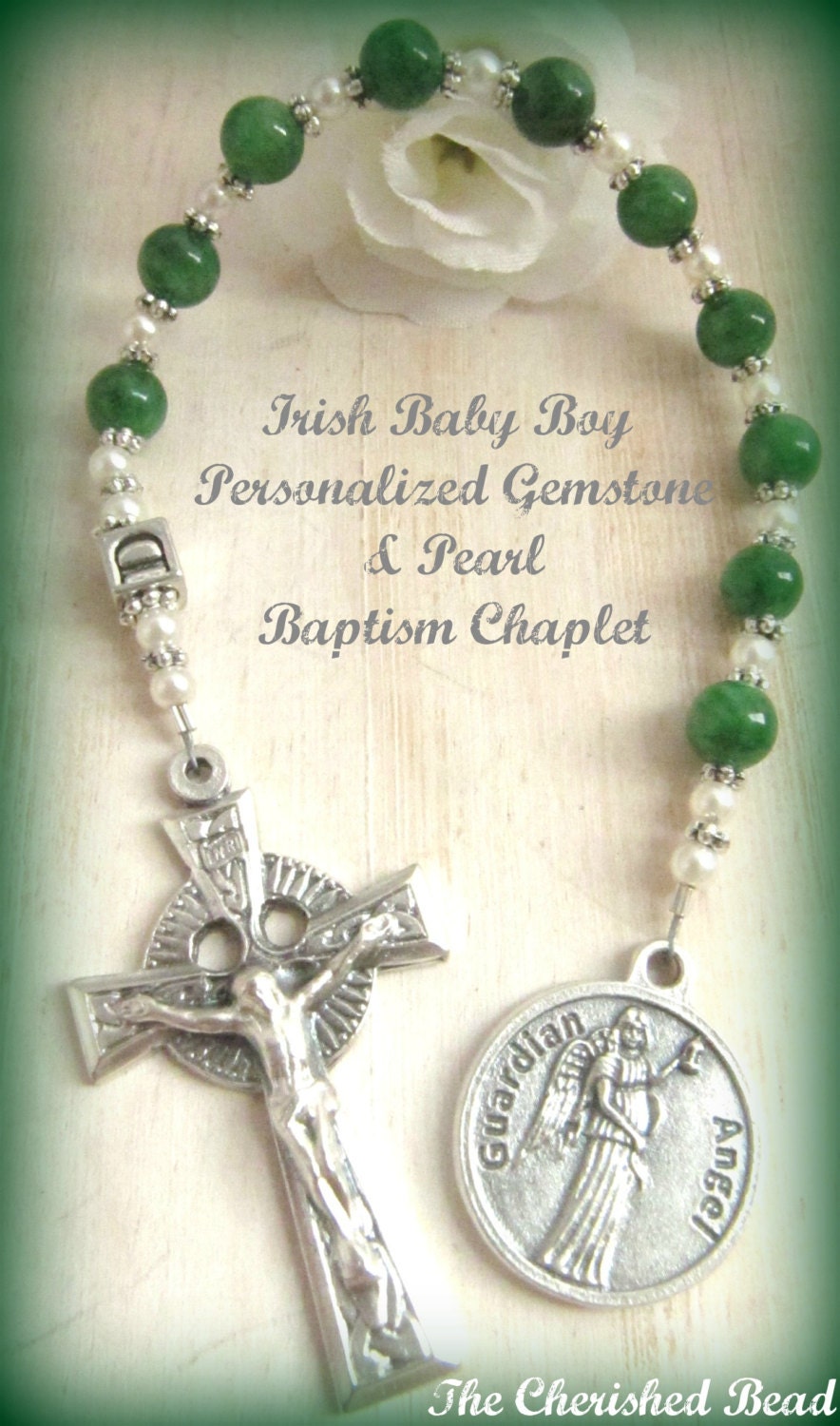 Irish Baby Baptism Personalized Green Gemstone Guardian Angel | Etsy