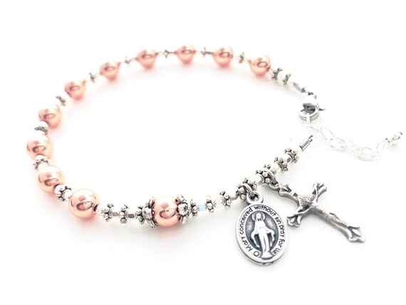 Rose Gold Silver Rosary Gemstone Bracelet for Catholic Adult Miraculous Medal Confirmation Gift Gold Catholic Rosary Etsy