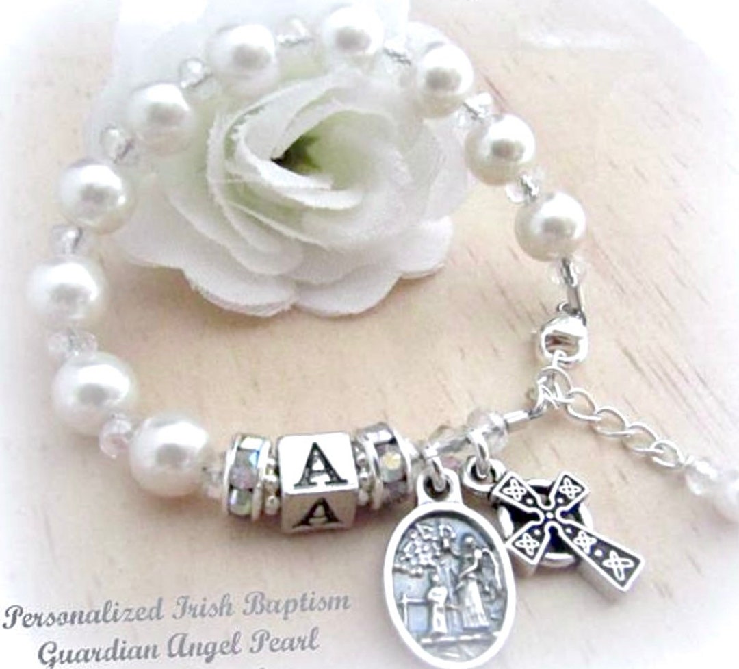 Personalized Irish Baptism Rosary Bracelet Made With White Swarovski ...
