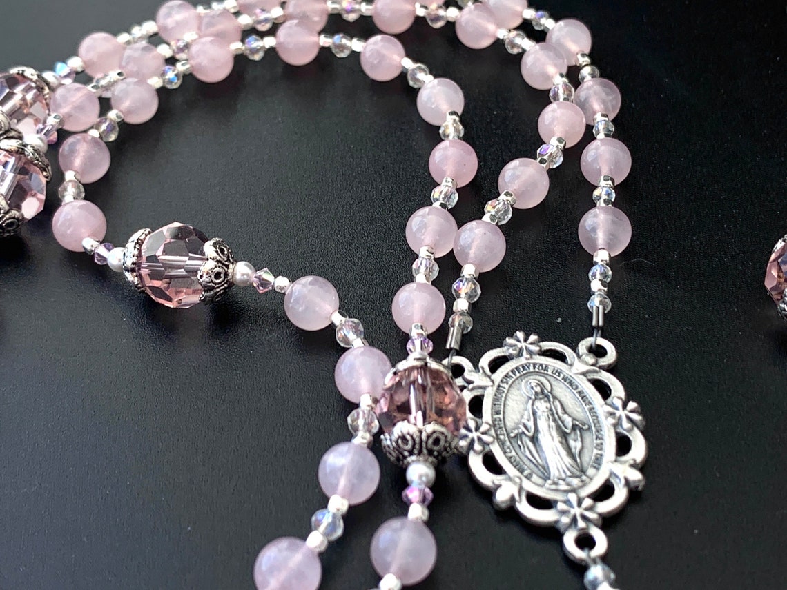 Rose Quartz Gemstone & Swarovski Crystal Beaded Rosary for | Etsy