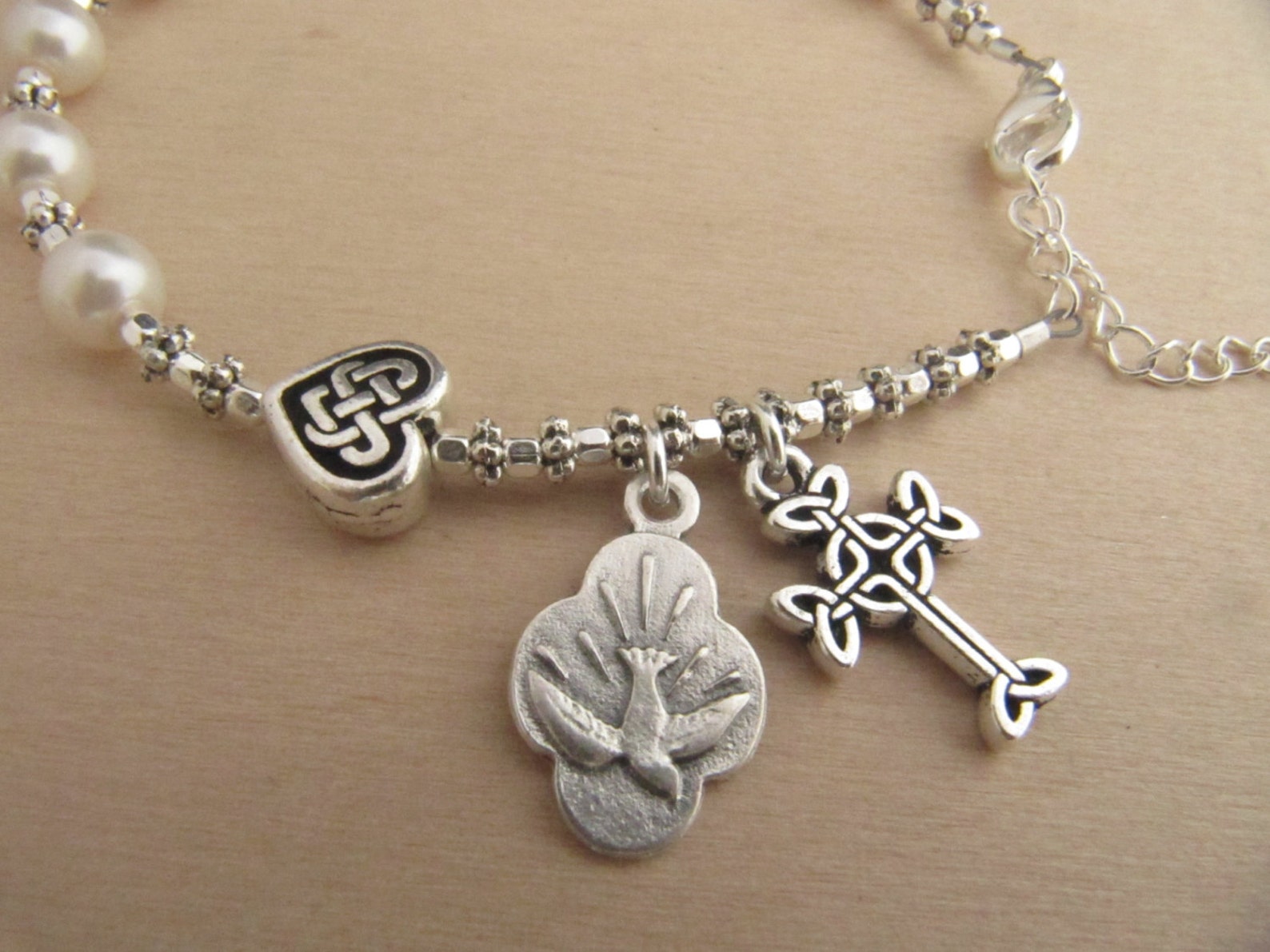 Irish Catholic Confirmation Swarovski Pearl and Silver Rosary - Etsy