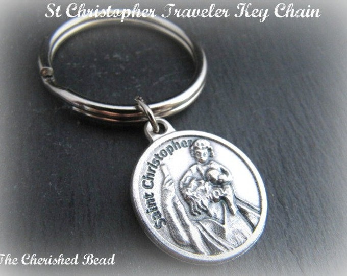 St Christopher Safe Traveler Pewter Key Ring With Prayer on - Etsy