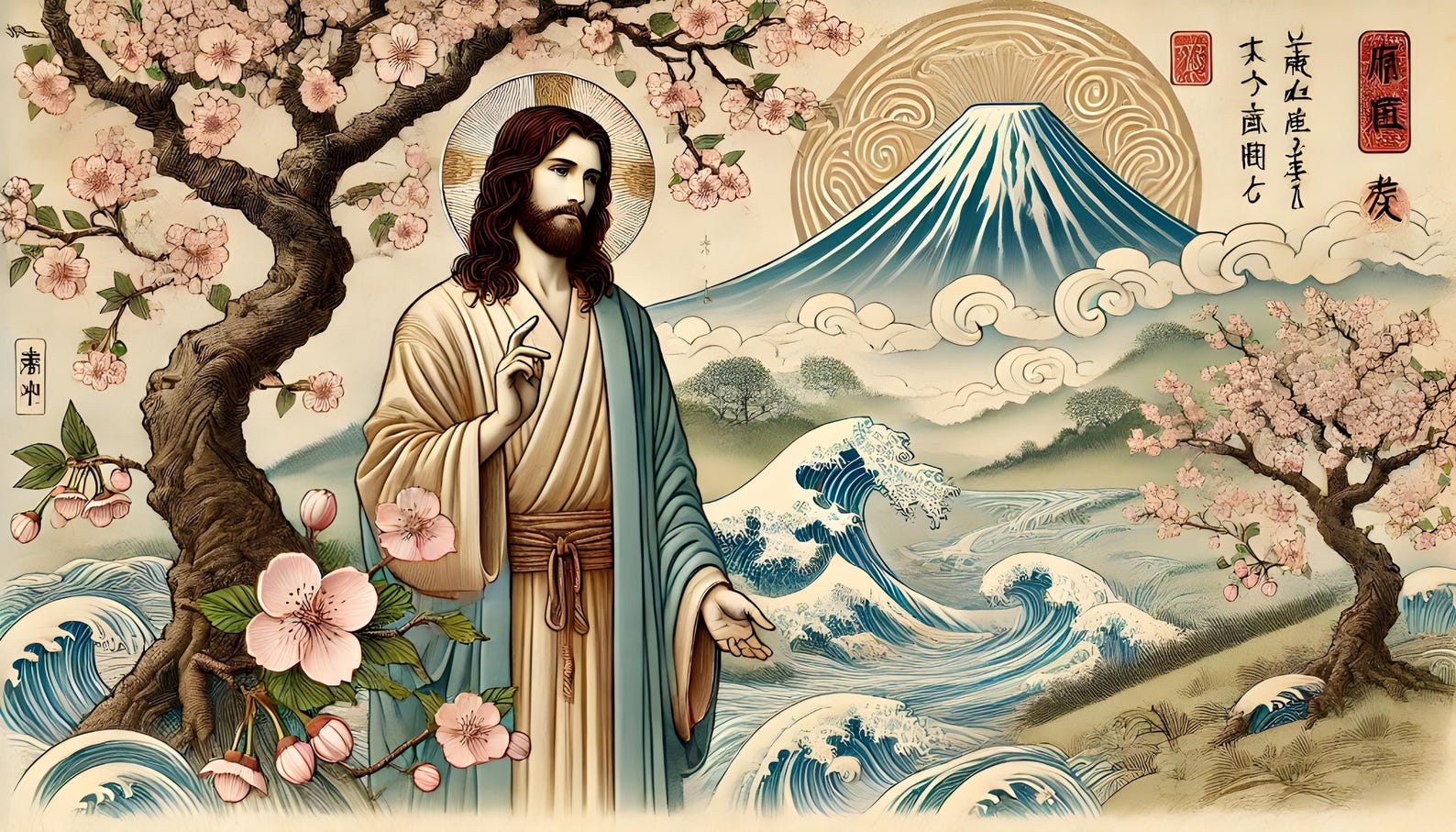 Jesus Digital Print Japanese Woodblock Style Art, Christian Wall Decor ...