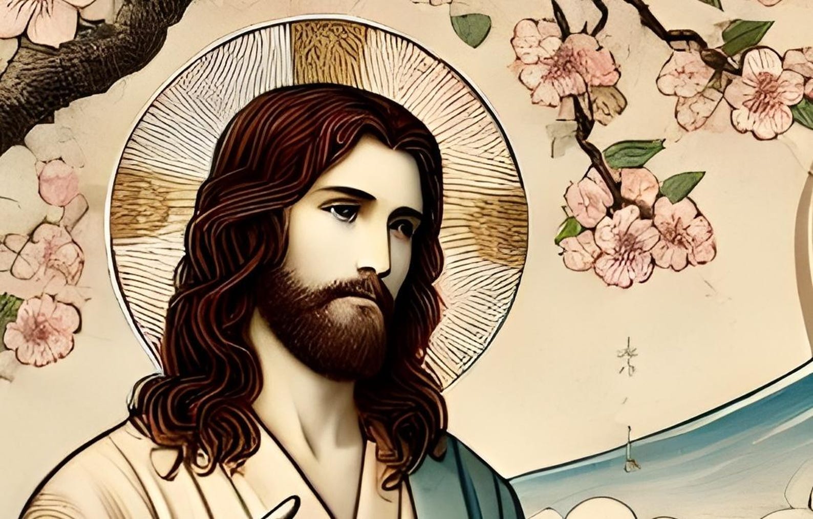 Jesus Digital Print Japanese Woodblock Style Art, Christian Wall Decor ...