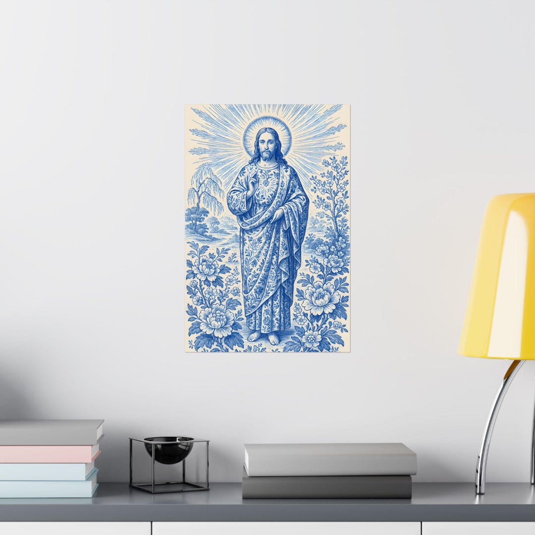 Sacred Heart Catholic Art Print Floral Religious Illustration Home ...