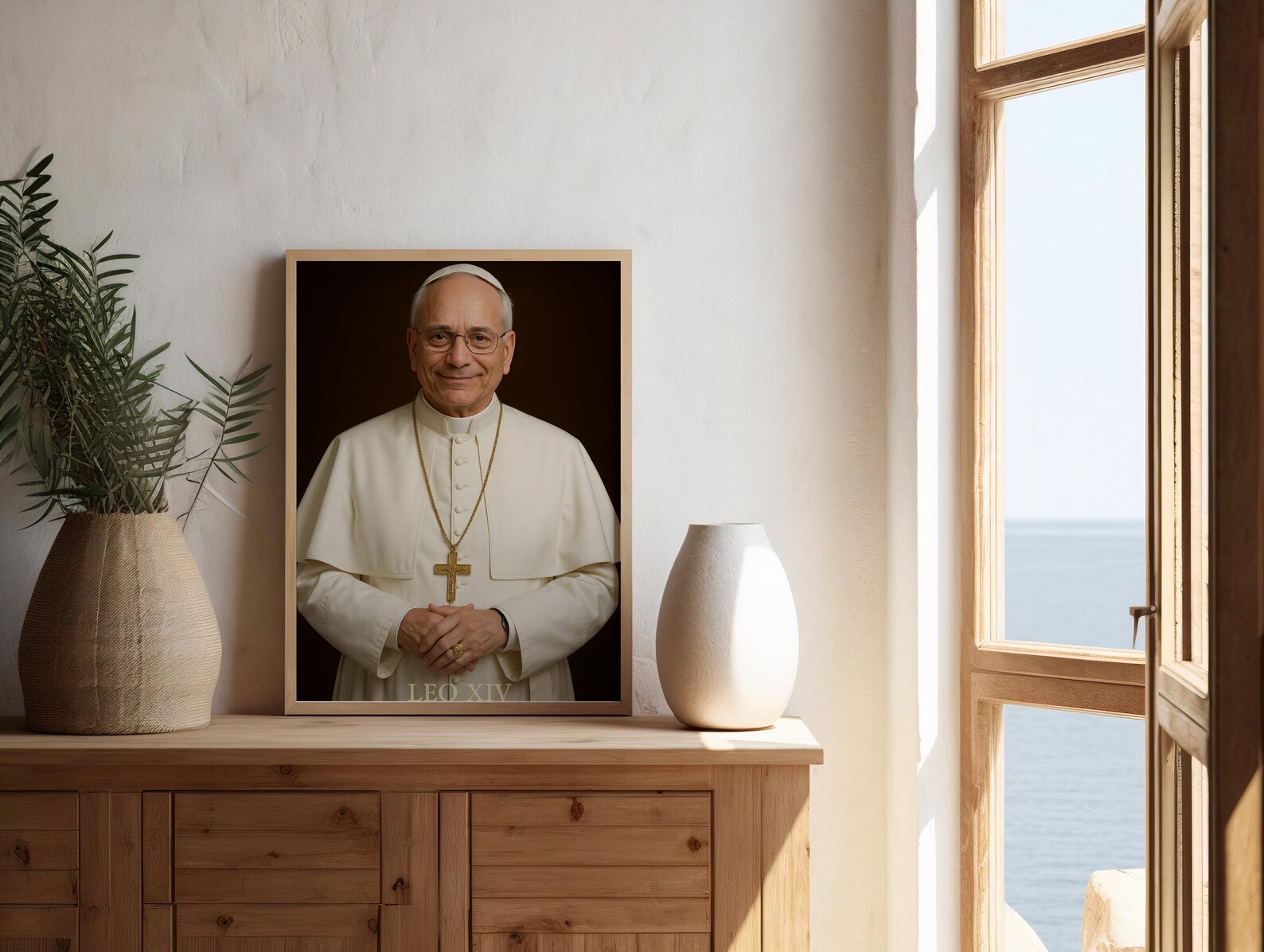 Pope Leo Digital Portrait: Catholic Christian Wall Art Print, Home ...