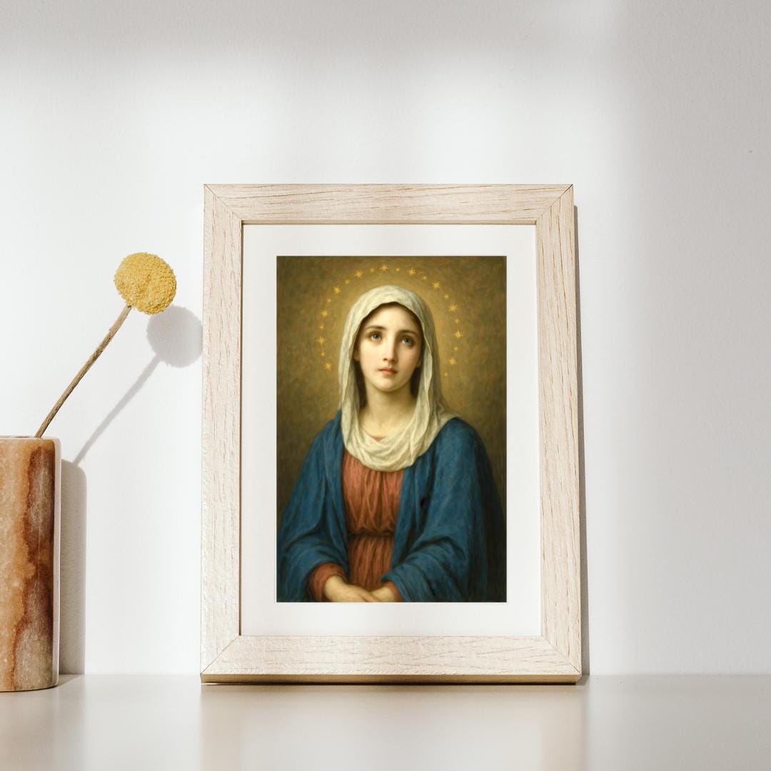 Virgin Mary Digital Art Print - Catholic Wall Decor, Blessed Mother ...