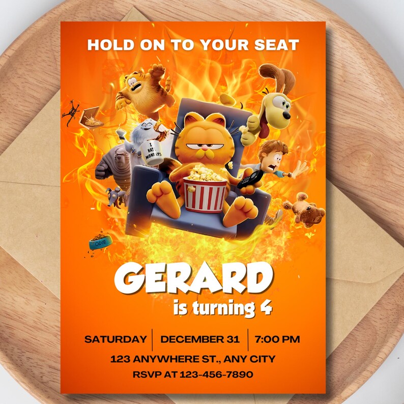 Editable Garfield Birthday Invitation, Editable Garfield Party Template ...