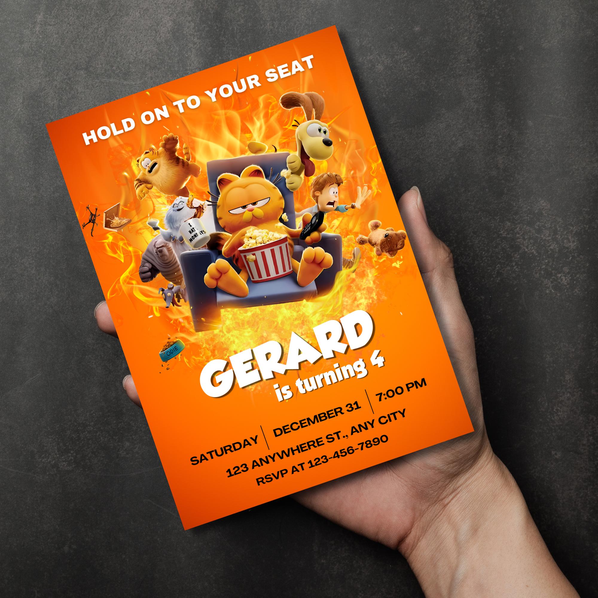 Editable Garfield Birthday Invitation, Editable Garfield Party Template ...