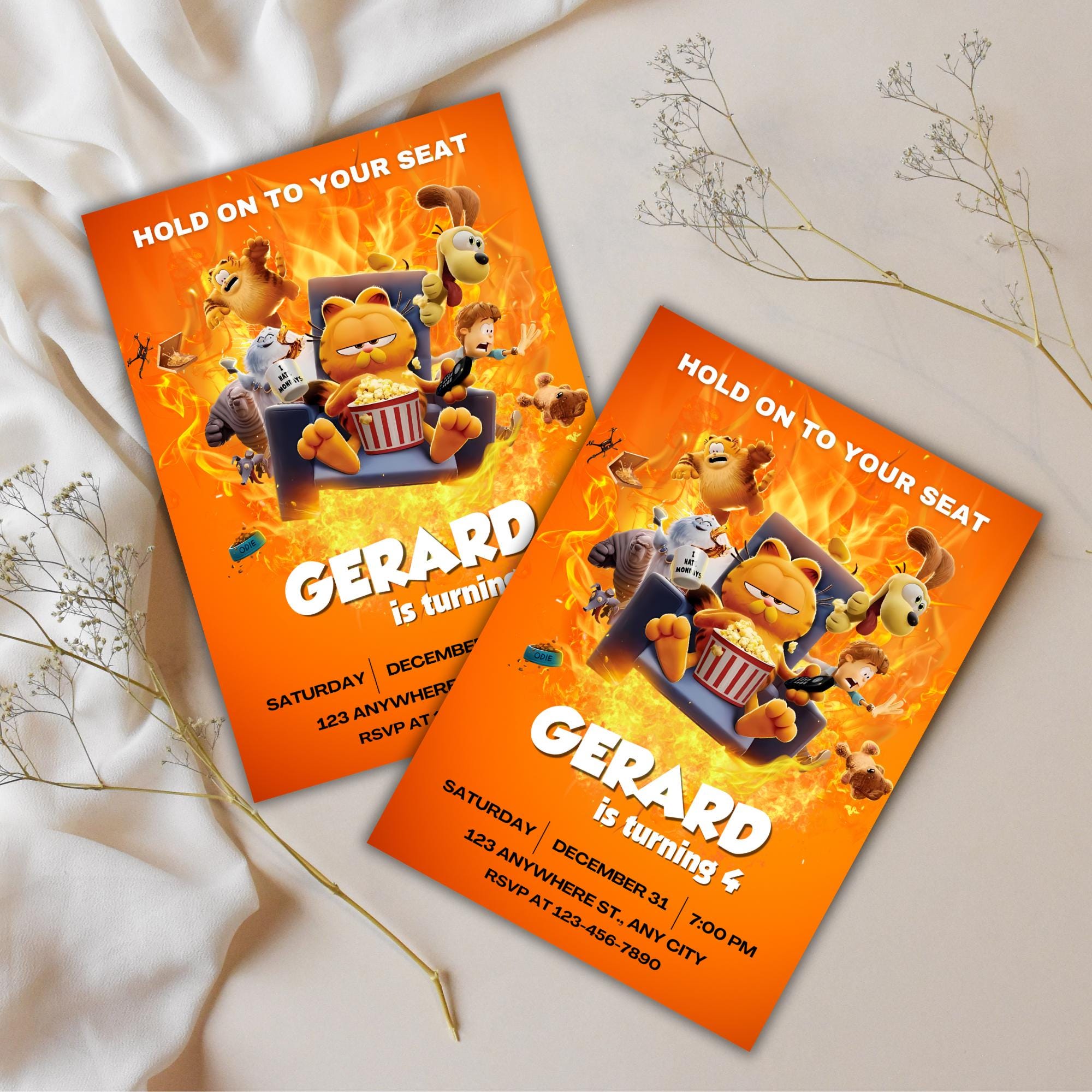 Editable Garfield Birthday Invitation, Editable Garfield Party Template ...