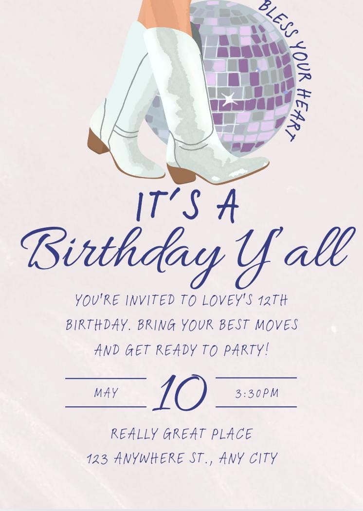 Megan Moroney Themed Birthday Invite | Disco Cow Girl Invite | Canva ...