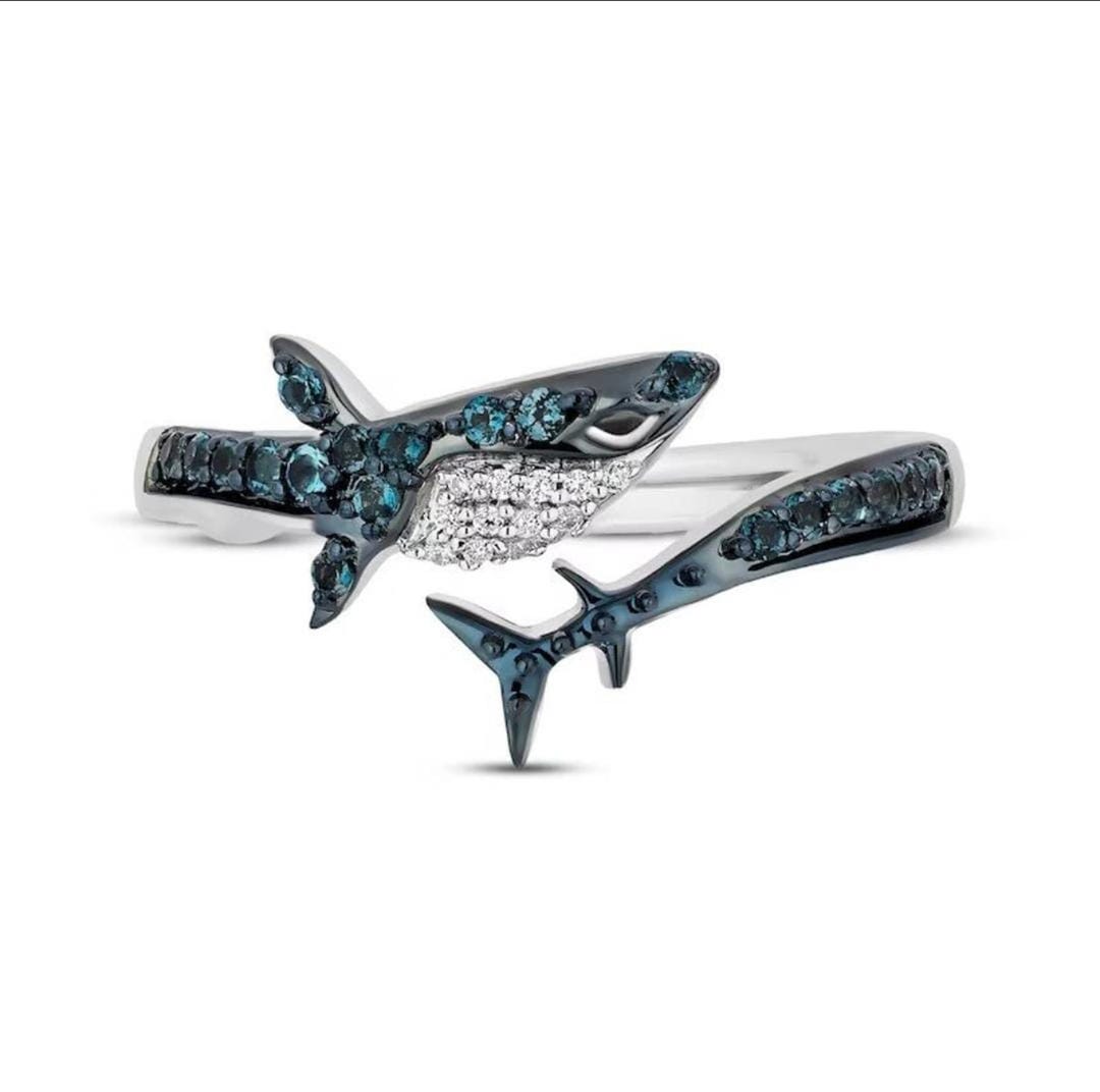 Finding Nemo "bruce" Shark Ring, Blue & White Round CZ Stone Ocean ...