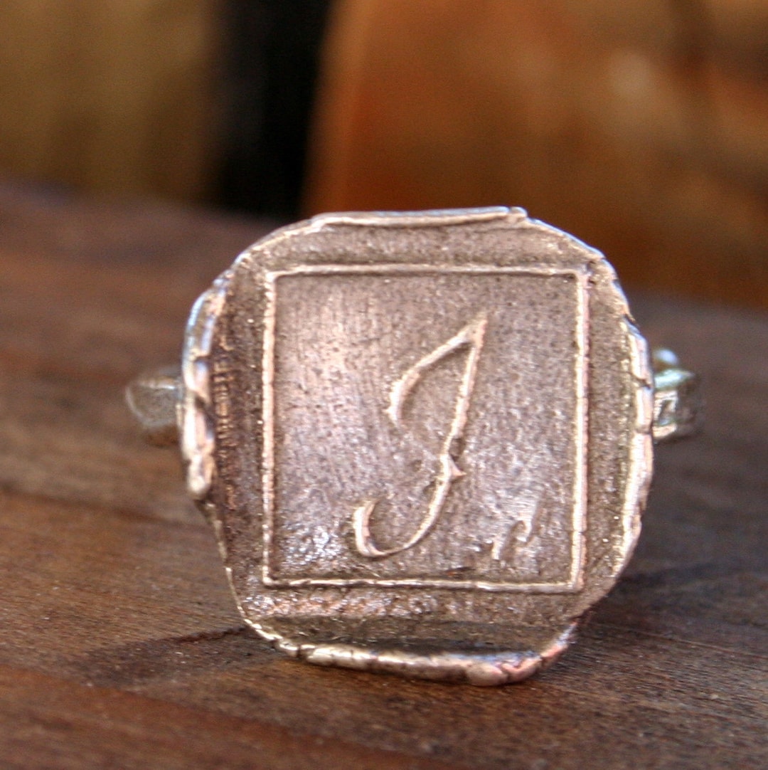 Initial Ring Wax Seal Style Letter Ring Sterling Silver Letter F Ring ...