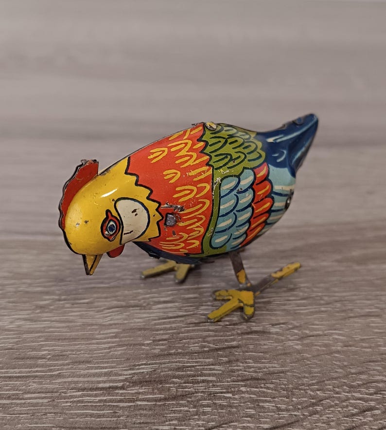 Vintage Tin Hen Toy: Hand-painted Retro Farm Decoration - Etsy