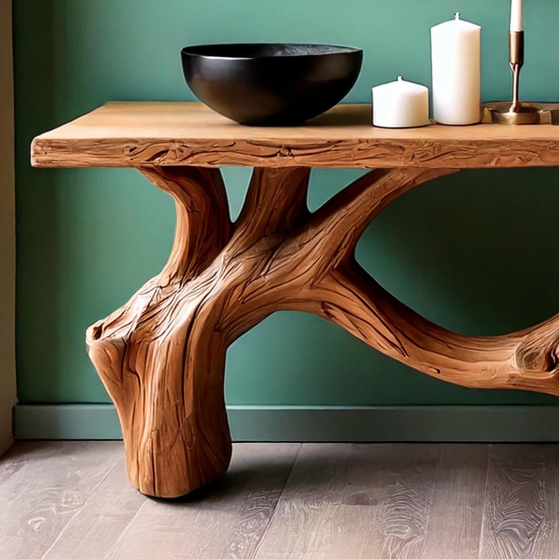 Driftwood Console Table With Live Edge Top Handmade Entryway Table ...