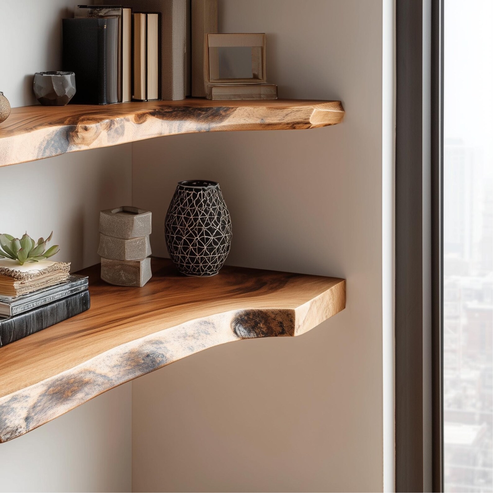 Corner Live Edge Floating Shelf Set, Natural Wood Wall Shelves for ...