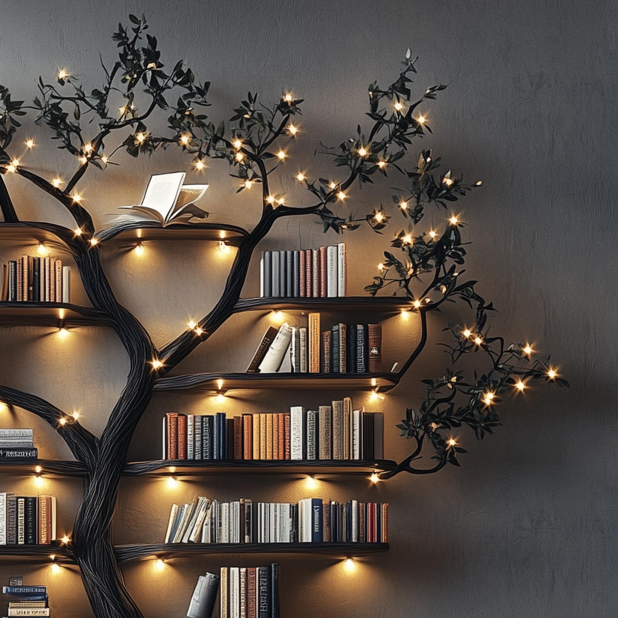 Black Tree Bookshelf Wall Mounted Book Tree Shelf Unique Wooden ...