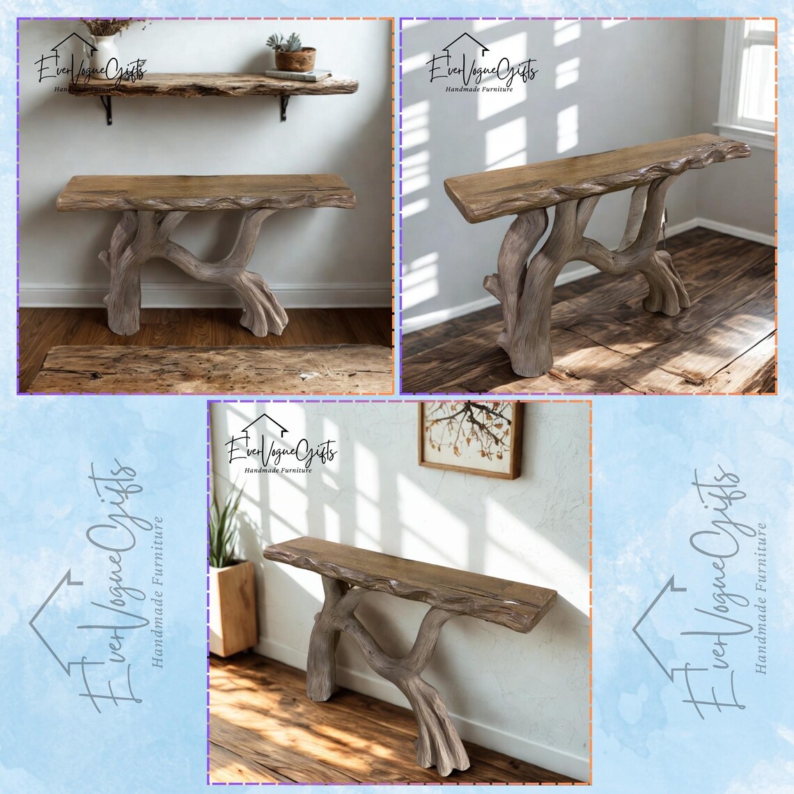Driftwood Console Table With Live Edge Top Handmade Entryway Table ...