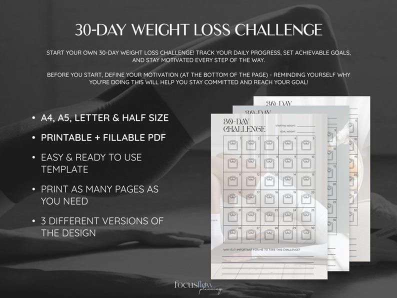 30 Day Weight Loss Tracker Printable, Weight Loss Challenge, Weight ...