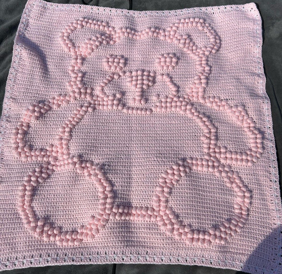 Pink Teddy Bear Bobble Stitch Crochet Blanket - Etsy