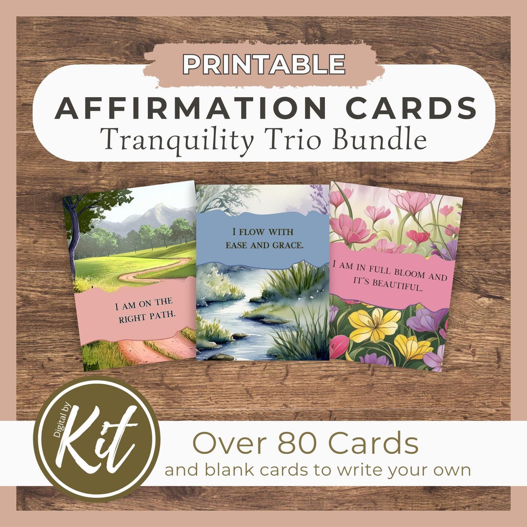 Tranquility Trio Printable Affirmation Card Bundle | 3 Self-care Sets ...