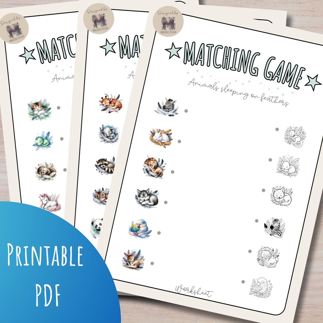 Matching Worksheet – Match Picture to Sketch | Animals Sleeping on ...