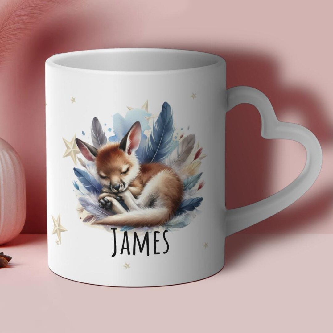 Personalized Kangaroo Mug With Name – Cute Heart Handle Cup for Kids ...