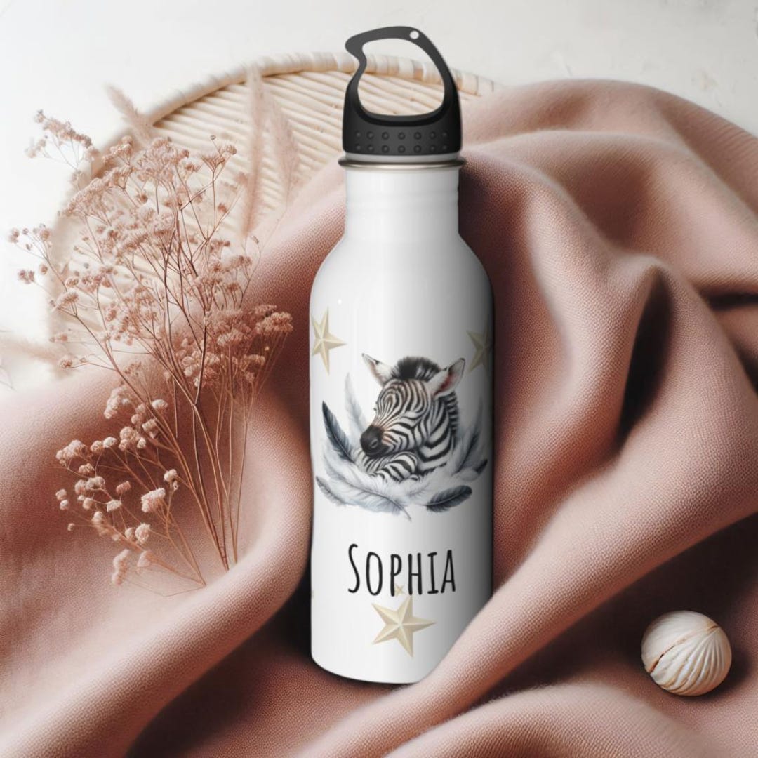 Personalized 20oz Stainless Steel Water Bottle - Cute Zebra Bottle With ...