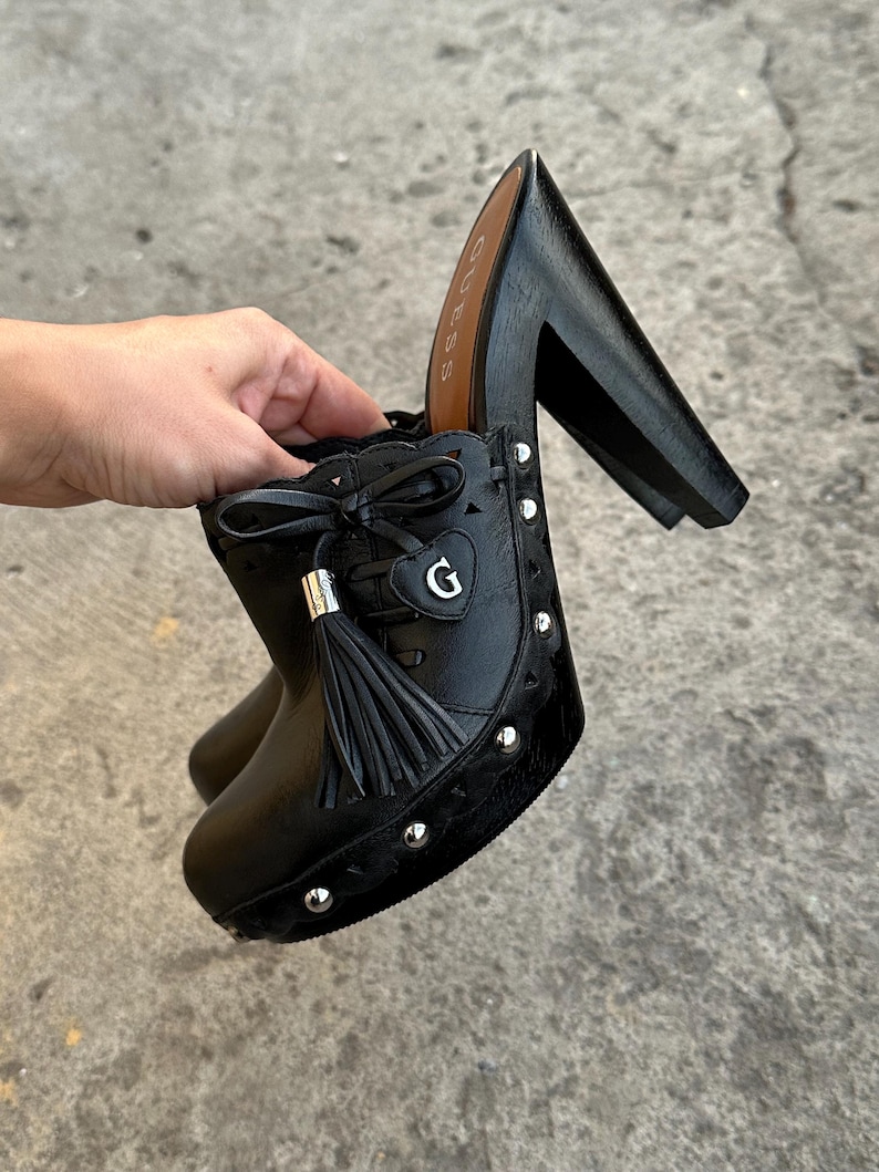 Y2K Guess Black Leather Clogs: Platform Mule Heels, Size 36 - Etsy