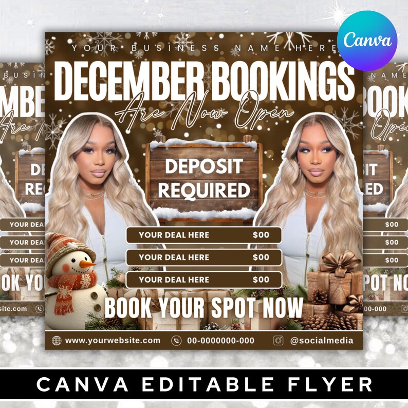 December Booking Flyer, Holiday Salon Template (canva Editable, Digital ...