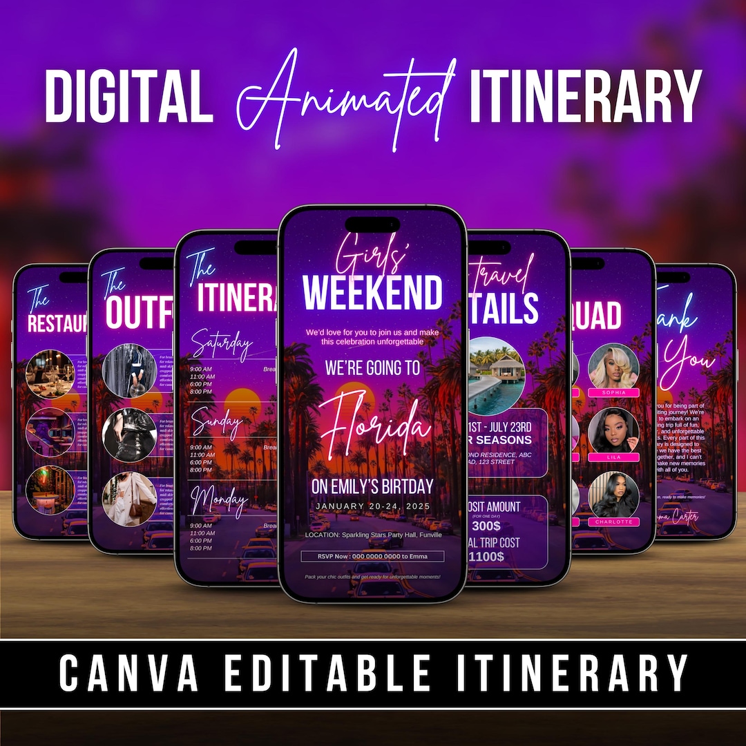 Animated Birthday Weekend Itinerary: Editable Canva Template (digital ...