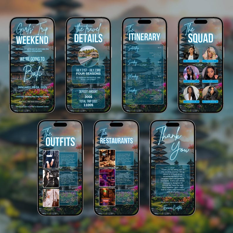 Animated Girls Trip Itinerary: Editable Birthday Weekend Travel Planner ...