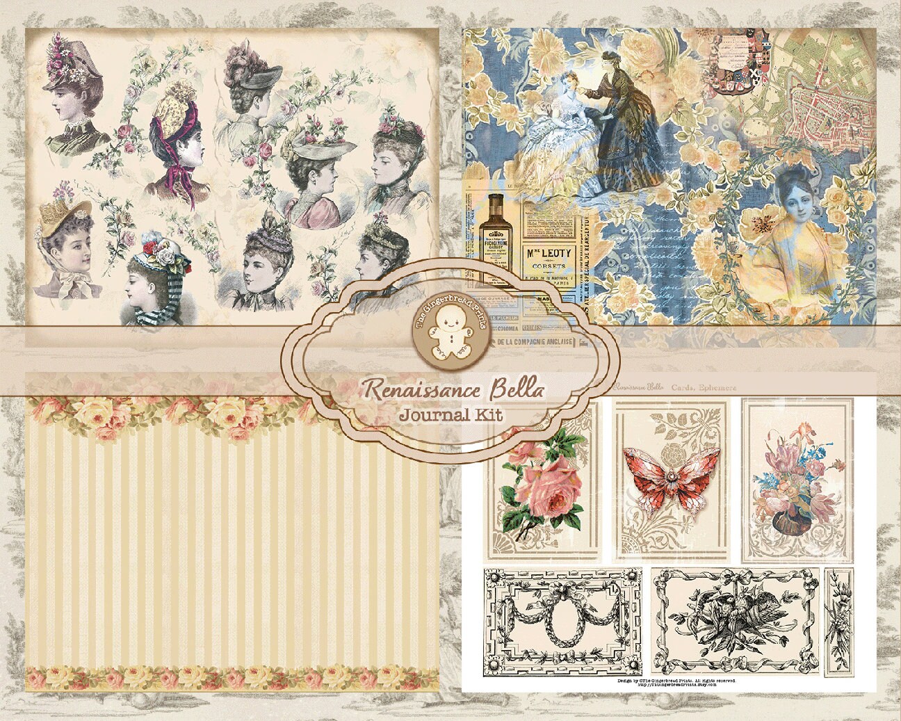 Renaissance Bella Printable Kit Journal Pages Bookmarks Post Cards Tags ...