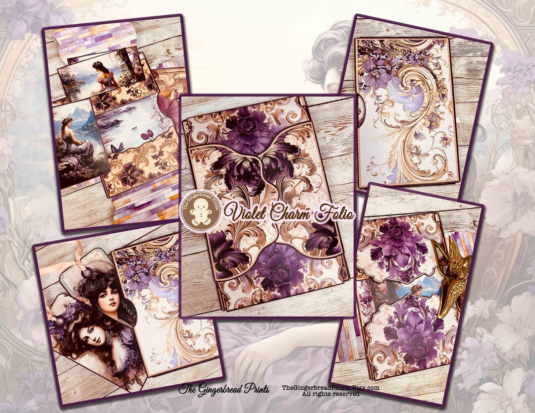 Violet Charm Folio Printable Kit Journal Pages Post Cards Tags Stickers ...