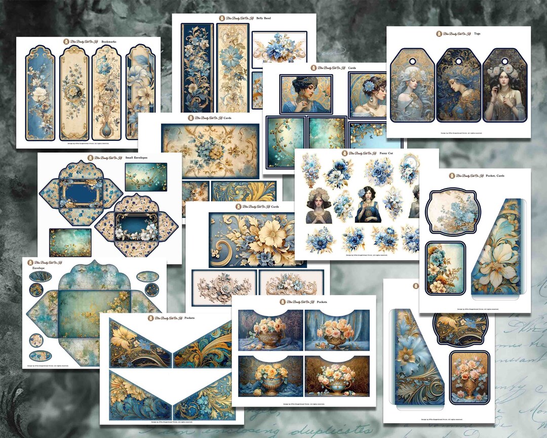Blue Beauty Add on Printable Kit Junk Journal Scrapbooking Bullet ...