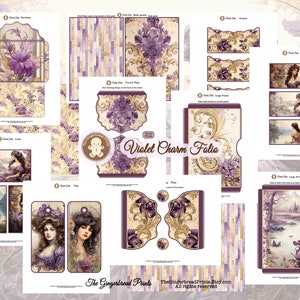 Violet Charm Folio Printable Kit Journal Pages Post Cards Tags Stickers ...