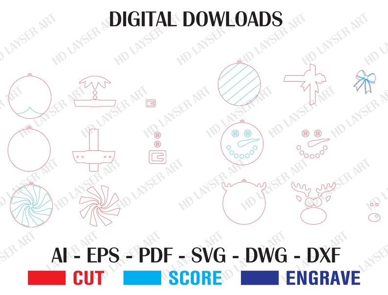 Layered Christmas Ornaments SVG Bundle | Santa, Reindeer, Elf, Snowman ...