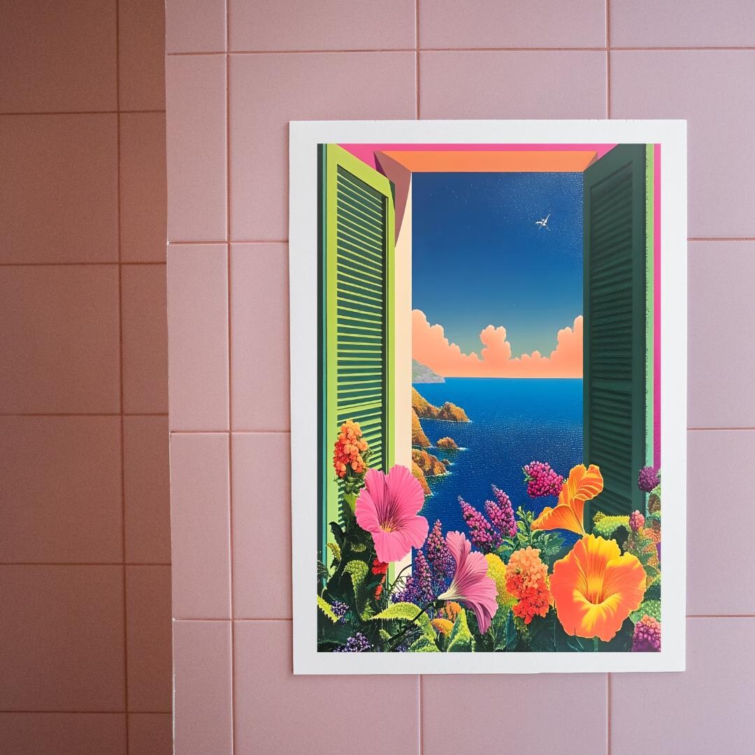 Tropical Window View Printable Wall Art | Vibrant Coastal Flowers ...