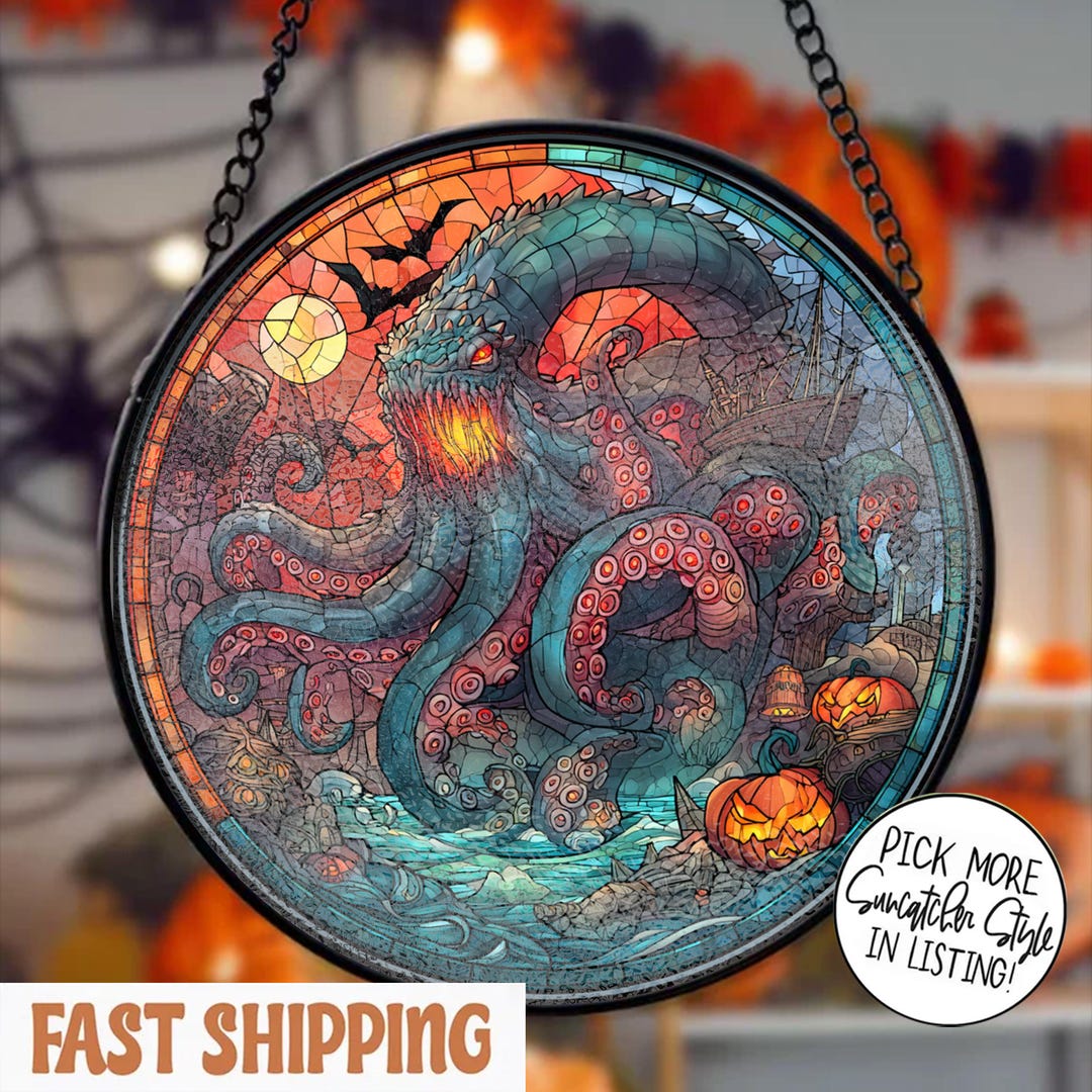 Leviathan Stained Glass Suncatcher, Mythology Leviathan Window Hanging ...