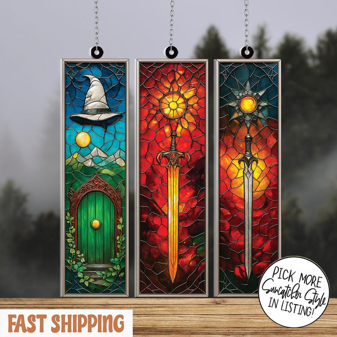 Hobbit Door and Sword Faux Stained Glass Suncatcher, LOTR Window ...
