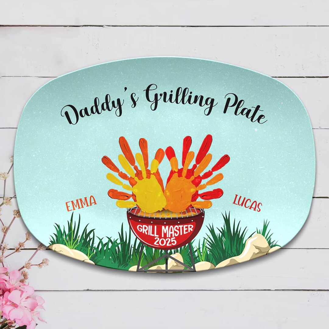 Personalized Handprint Daddy's Grilling Plate, Custom Father's Day BBQ ...