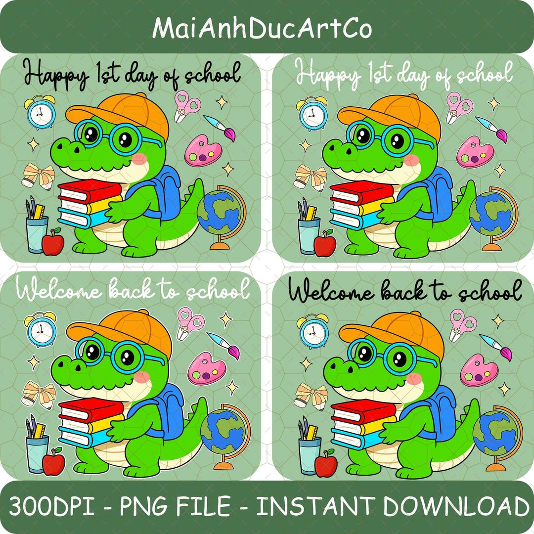 Cute Alligator Png, First Day of School Png, Back to School Png, Kids ...