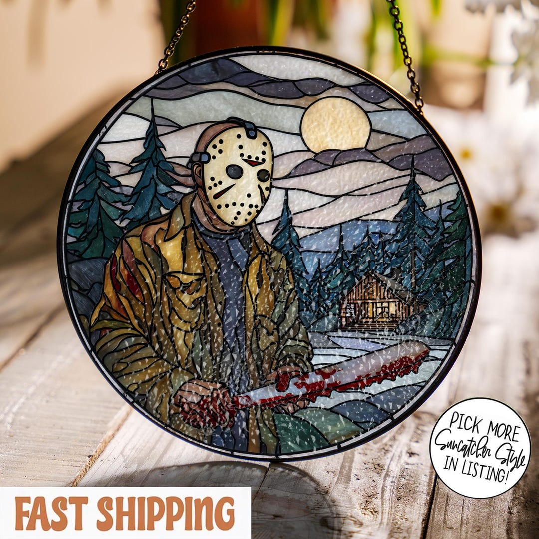 Masked Horror Stained Glass Suncatcher, Halloween Horror Movie Window ...
