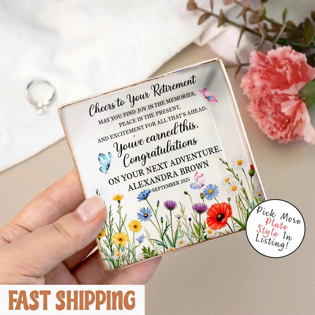 Personalized Retirement Plate for Women, Retirement Ceramic Flower Dish ...